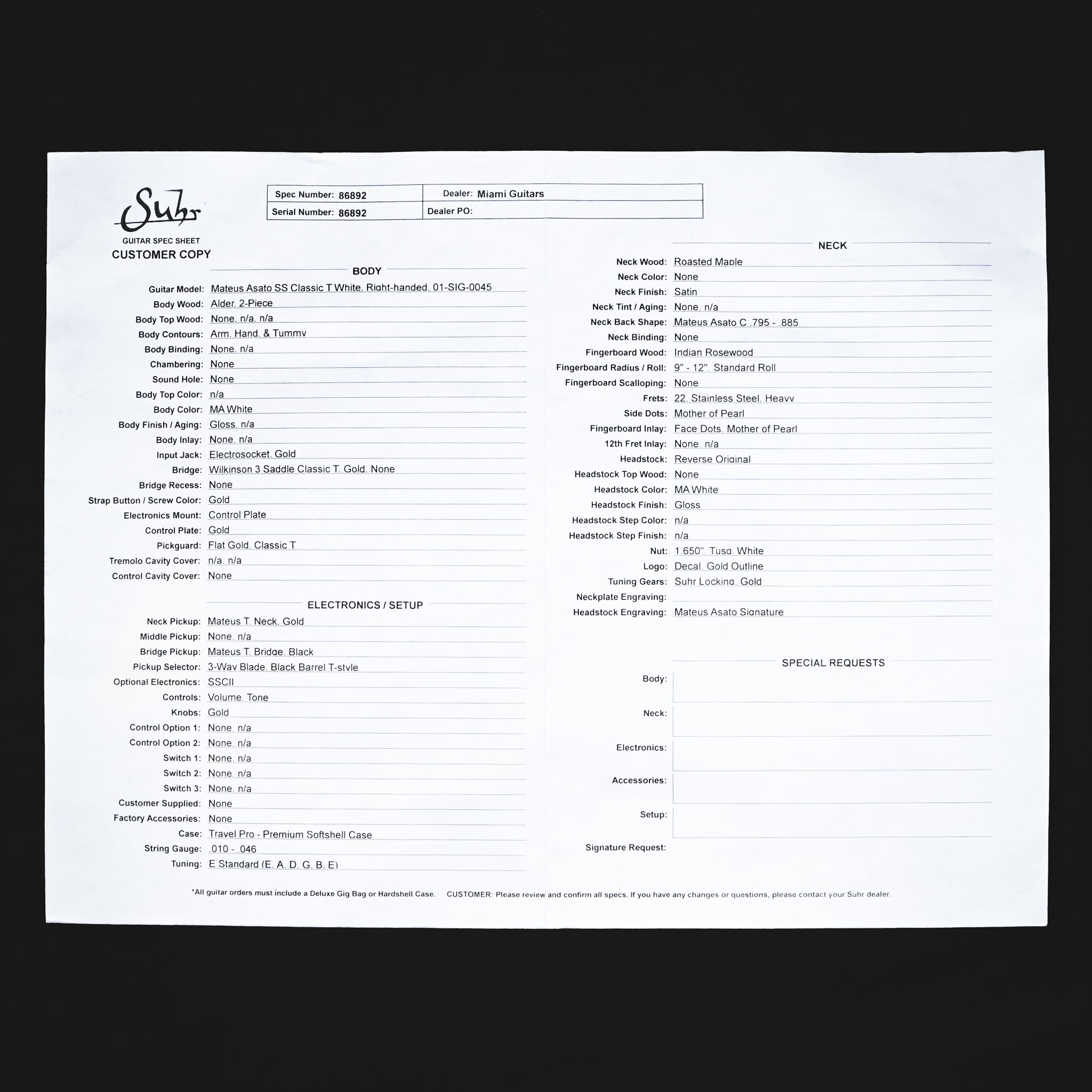 Suhr Mateus Asato Signature Series Classic T w/ Premium Softshell Case ...